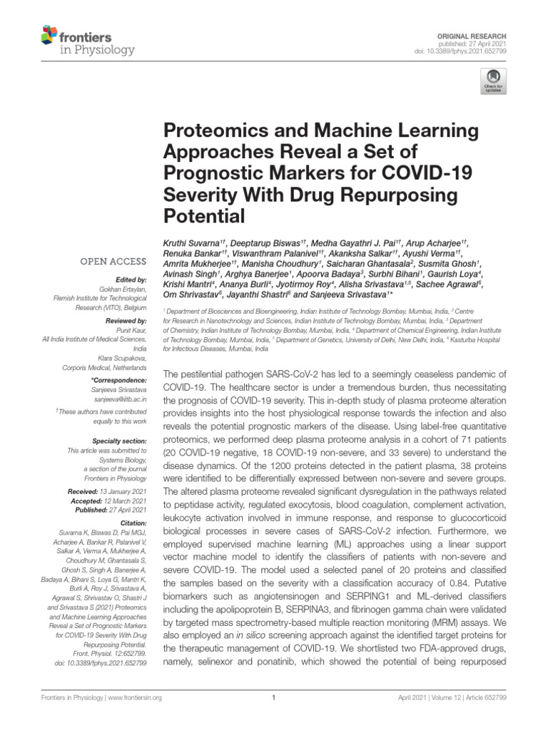 Suvarna Et Al. - 2021 - Proteomics and Machine Learning Approaches Reveal | PDF | Proteomics ...