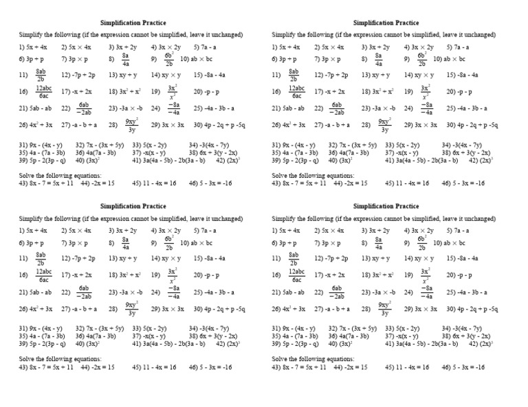 WS3-Simplification Practice | PDF | Mathematics | Equations