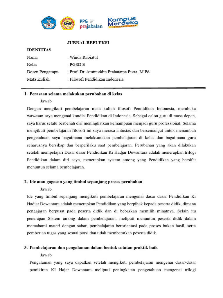 Winda Rabiatul - T2 Aksi Nyata Jurnal Refleksi - Filosofi Pendidikan Nasional | PDF