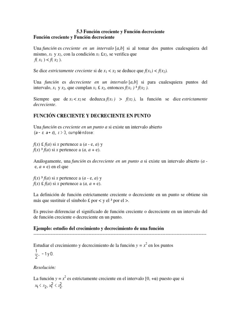 5.3 Función Creciente y Función Decreciente Función Creciente y Función ...