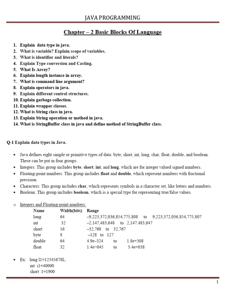 Chapter 2 Building Blocks of The Language | PDF | Data Type | Control Flow