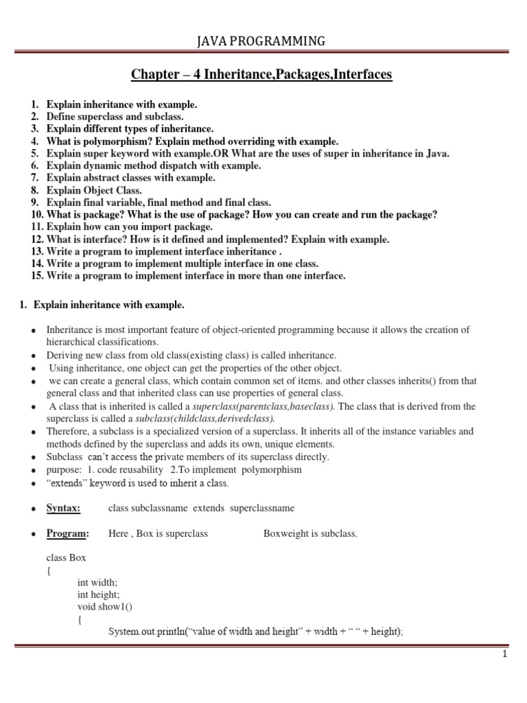 Chapter 4inheritancepackageinterface Pdf Inheritance Object Oriented Programming
