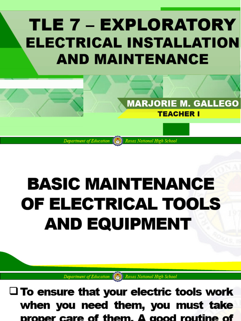 Q4-WK7-DAY-2-BASIC-MAINTENANCE-OF-ELECTRICAL-TOOLS-AND-EQUIPMENT | PDF | Personal Protective ...