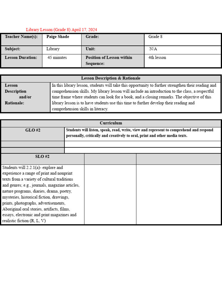 Library Lesson Grade 8 April 17 2024 | PDF | Reading Comprehension ...