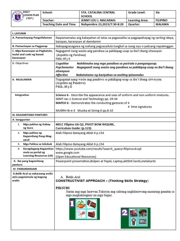 DLP COT Filipino 2023 2024 Q2 | PDF