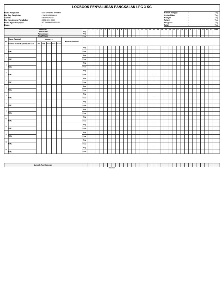 Format Logbook 2024 Ud. Kaneubi Rahmat | PDF