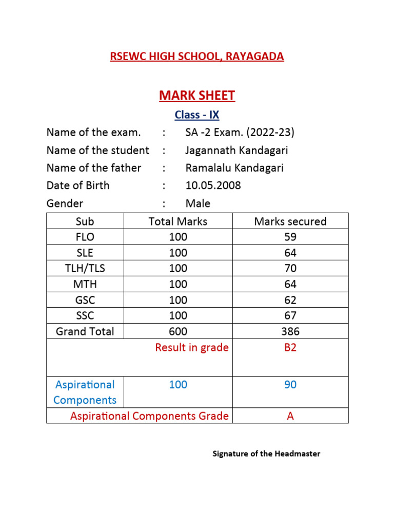 Mark Sheet | PDF