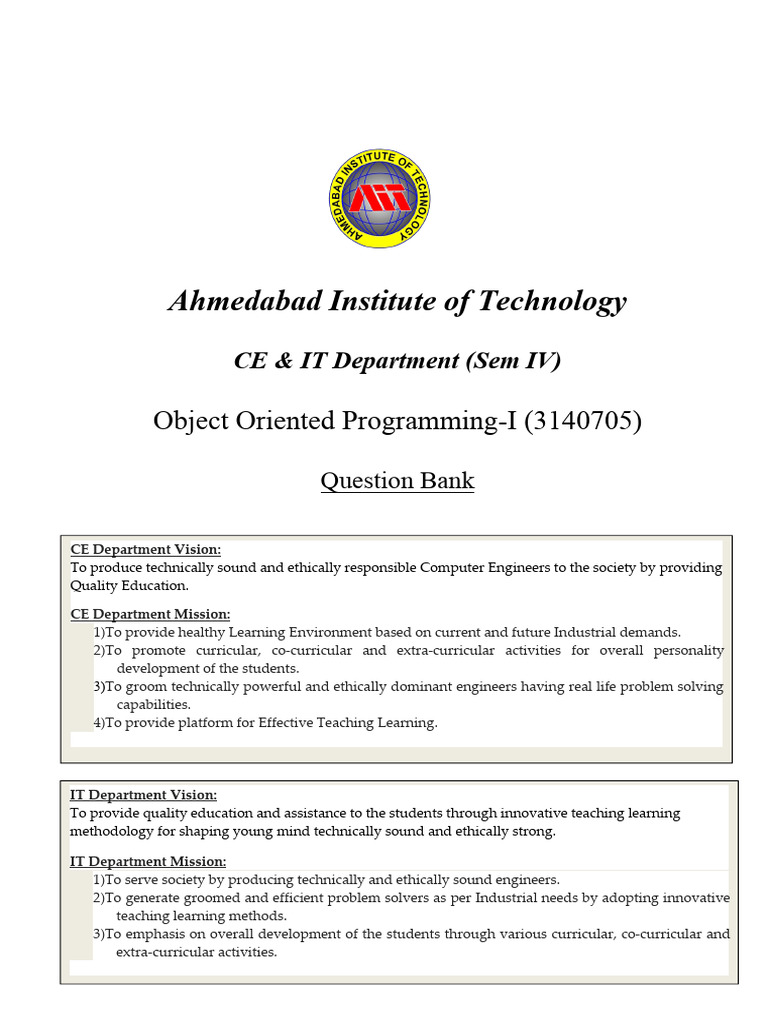 OOP-I Question - Bank | PDF | Java (Programming Language) | Control Flow OOP-I Question - Bank | PDF | Java (Programming Language) | Control Flow
