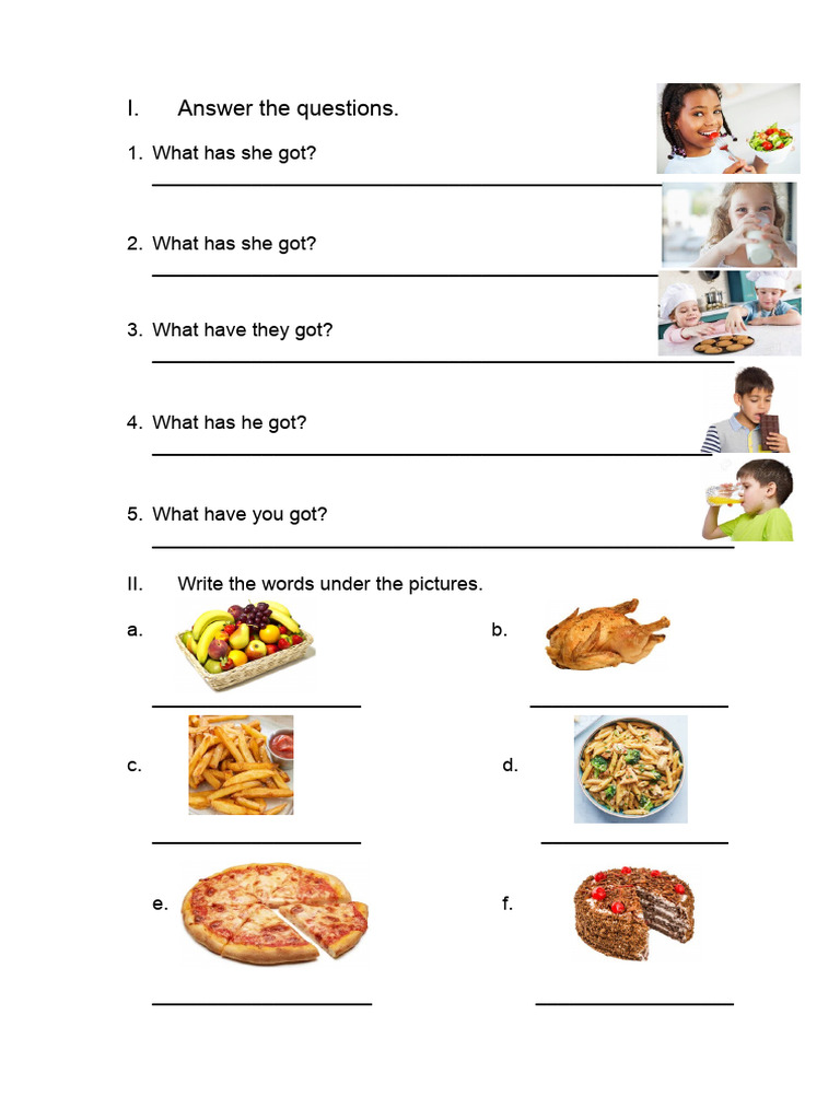 Kids' Food and Vocabulary Worksheet | PDF