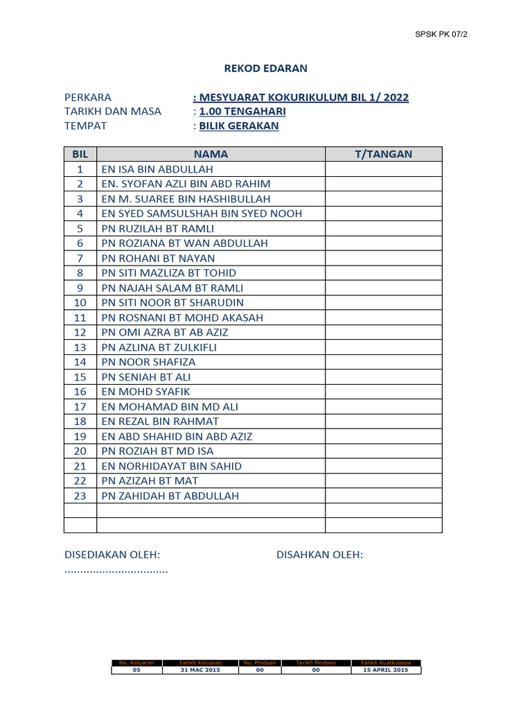 Rekod Panggilan Mesyuarat Koko Bil 4 | PDF