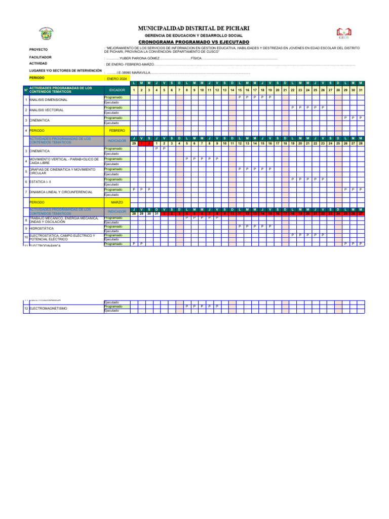 Formato Cronog Prog Vs Ejecut | PDF | Fenomeno fisico | Ciencias fisicas