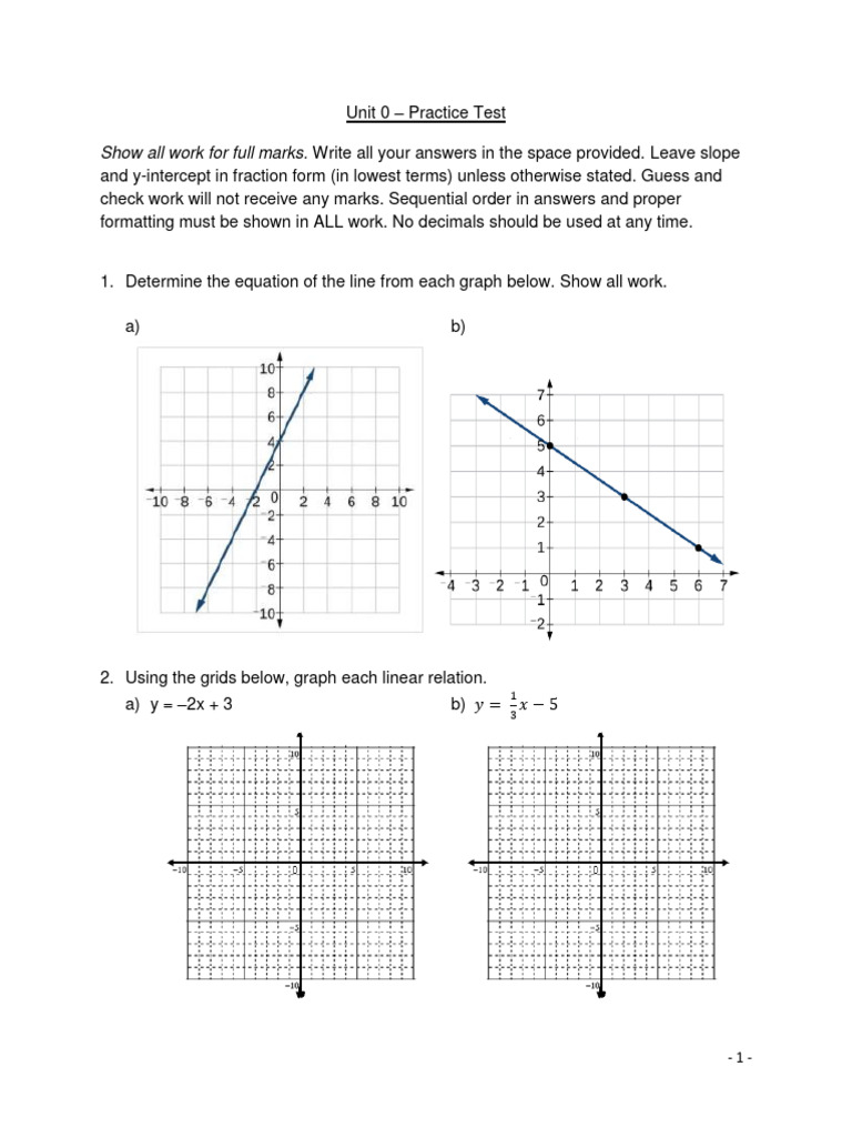 Linear Equations Practice Test | PDF | Equations | Mathematical Analysis
