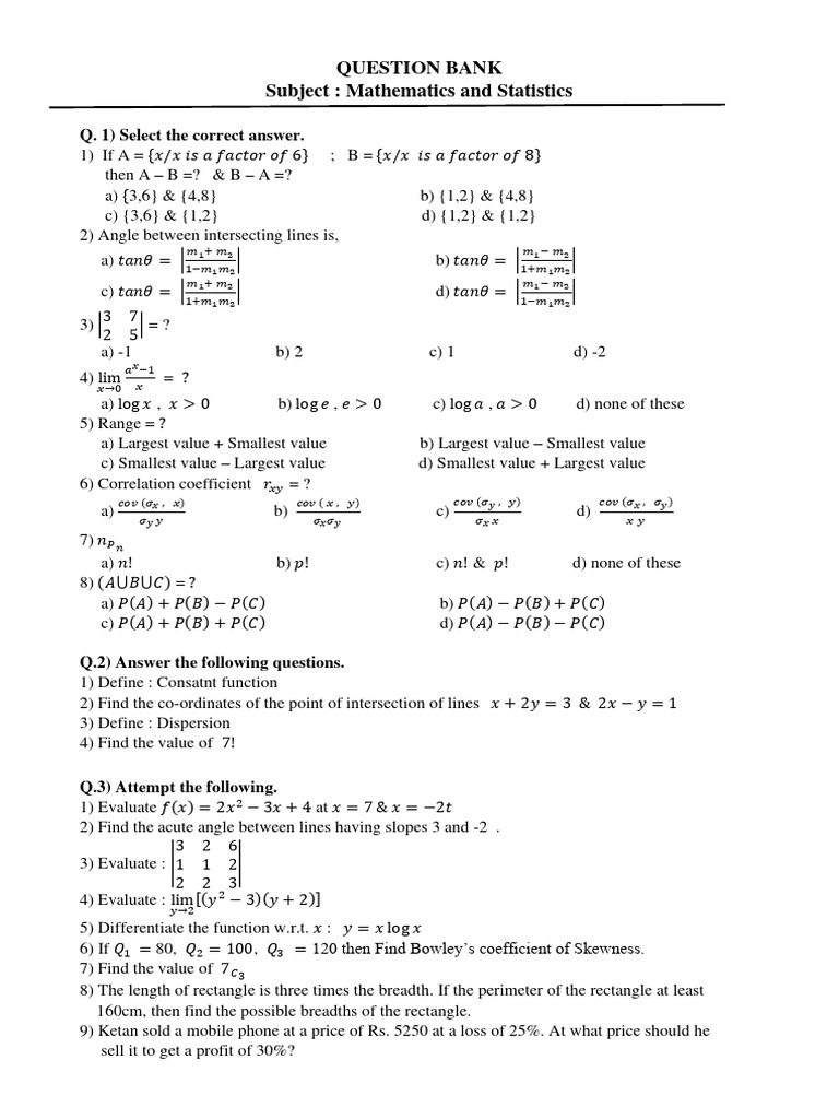 Annual Ques Bank 11th Commerce | PDF | Mathematics | Applied Mathematics