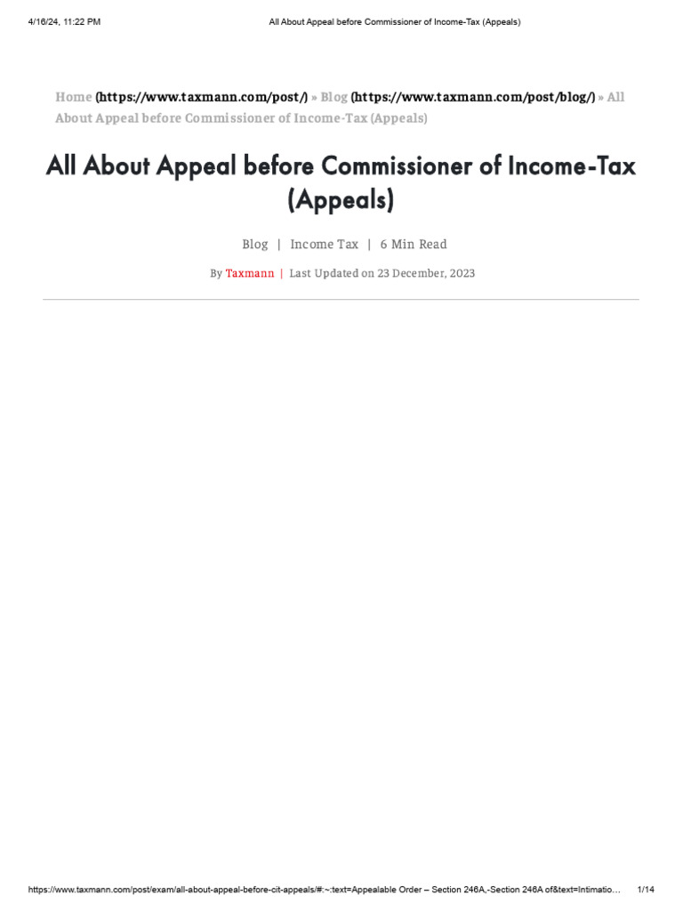 Appeal Process Before CIT(A) Explained | PDF | Appeal | Income Tax