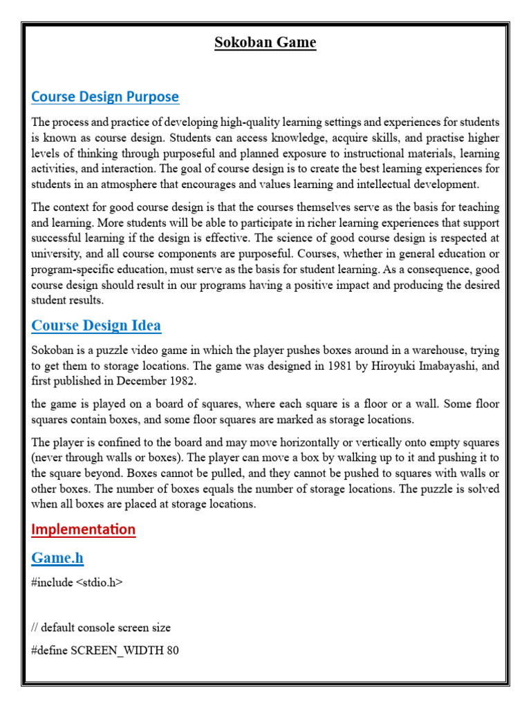 Report About Sokoban Game Design Project | PDF | Learning | Design