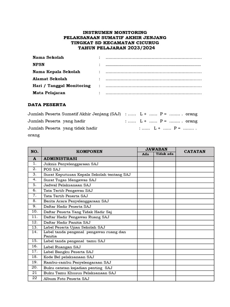 Instrumen Monitoring Saj - 2024 | PDF