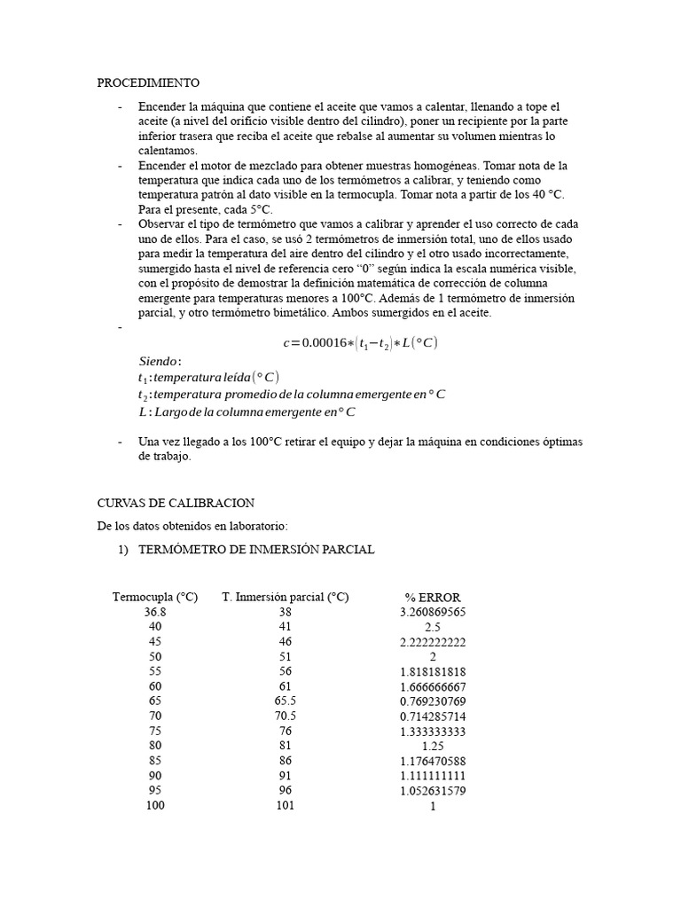 PROCEDIMIENTO | PDF | Termómetro | Temperatura