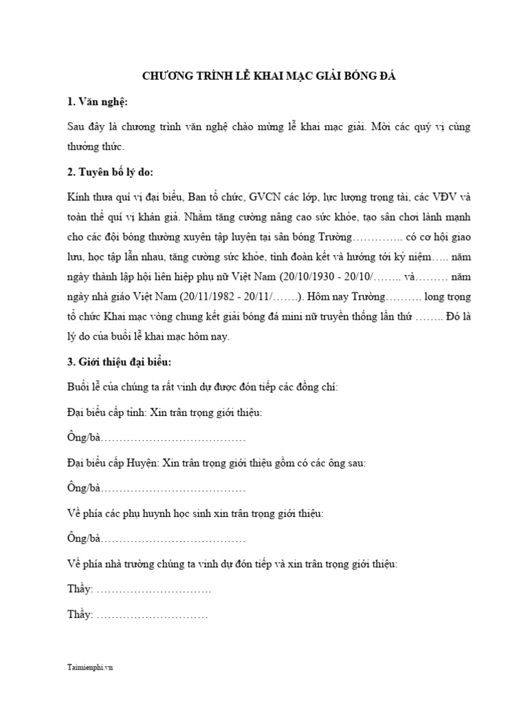 Kich Ban Chuong Trinh Khai Mac Giai Bong Da | PDF