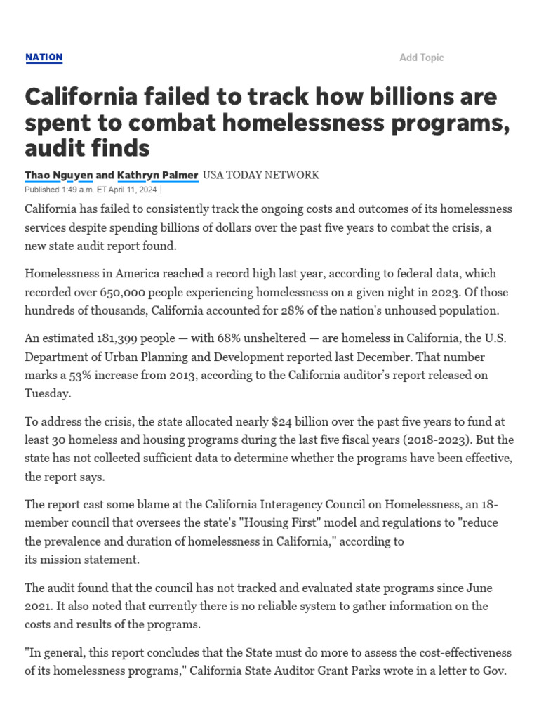 California Homelessness Audit Findings | PDF | Homelessness | Audit