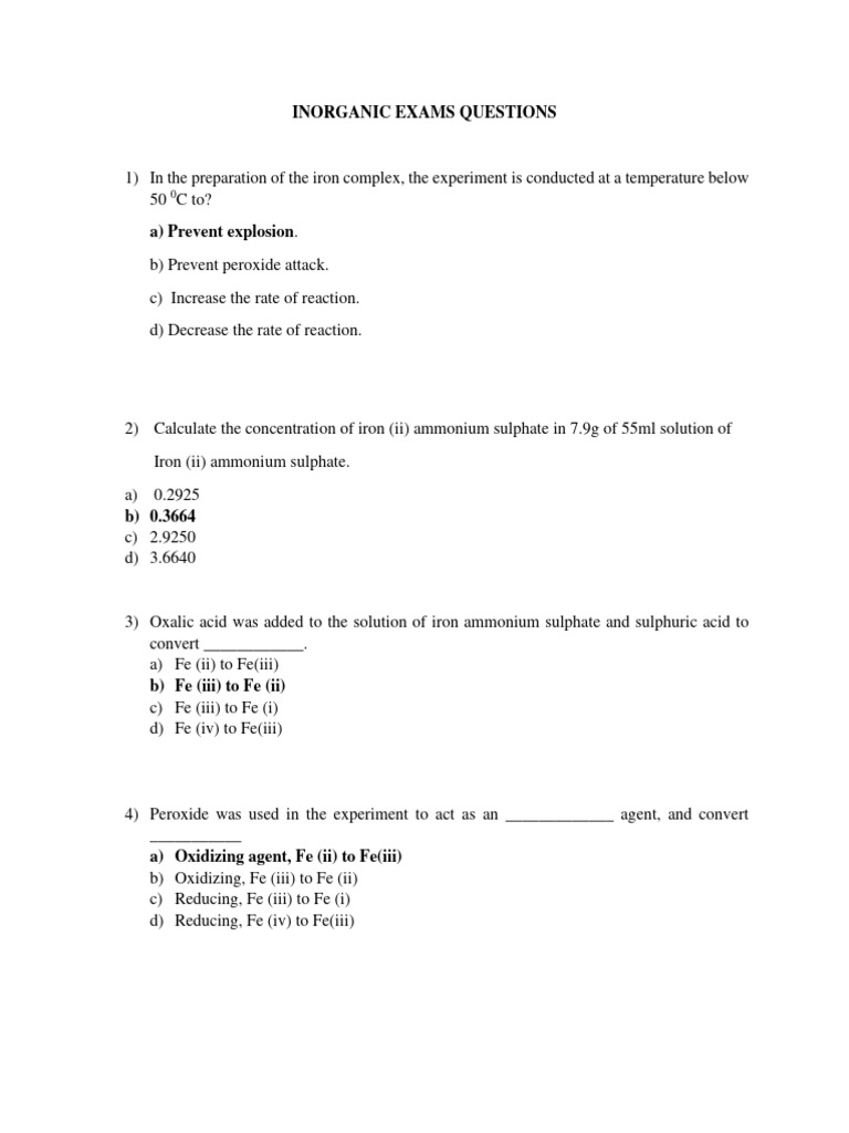 Praticals Questions | PDF | Iron | Solubility