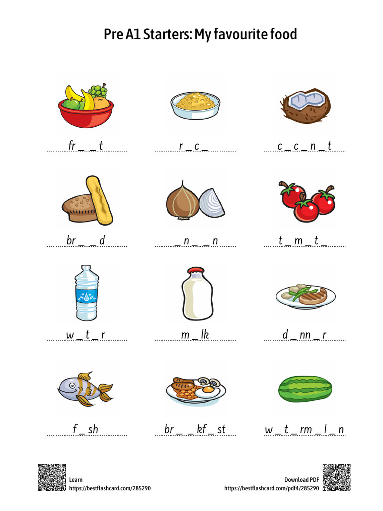 Dien Ky Tu Thieu - Pre A1 Starters - My Favourite Food | PDF