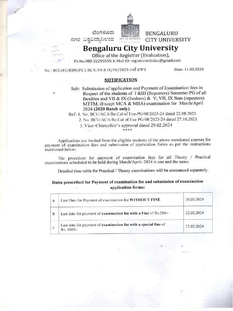 Non NEP PG Fee Notification 1St & 3rd Sem Including MTTM | PDF