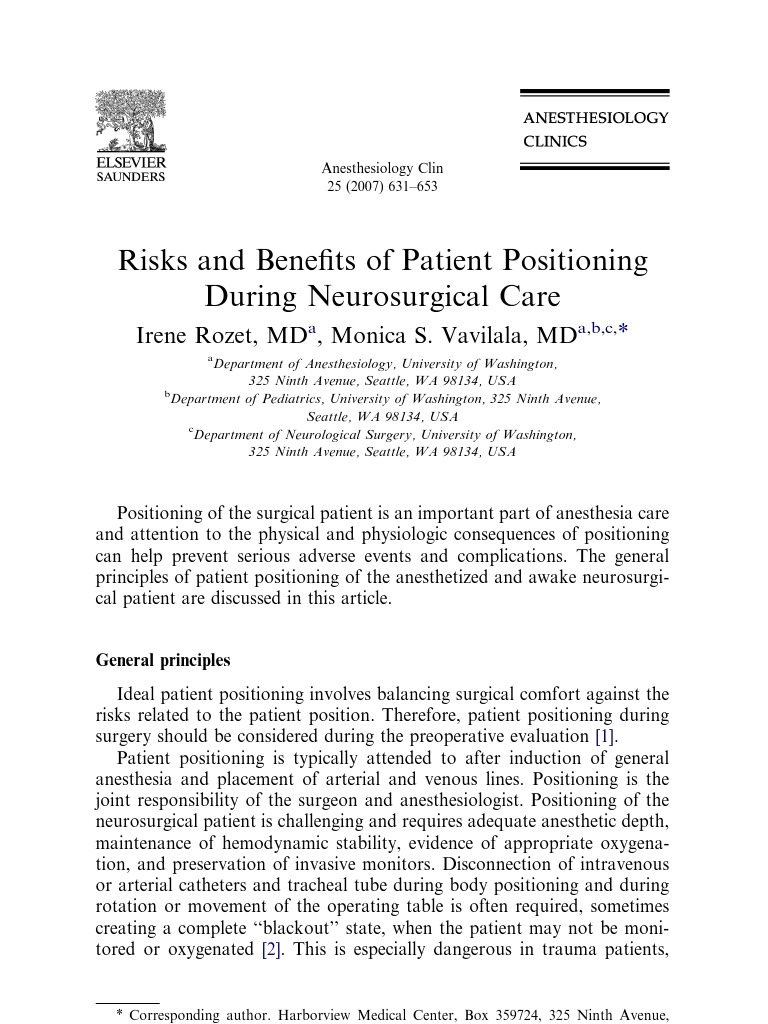 Patient Positioning During Neurosurgery: A Balancing Act Between ...