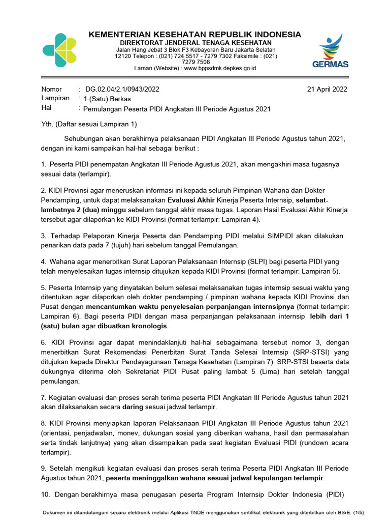 Surat Edaran Evaluasi & Pemulangan Peserta PIDI Angkatan III Tahun 2021 Signed Revisi_abcdpdf ...