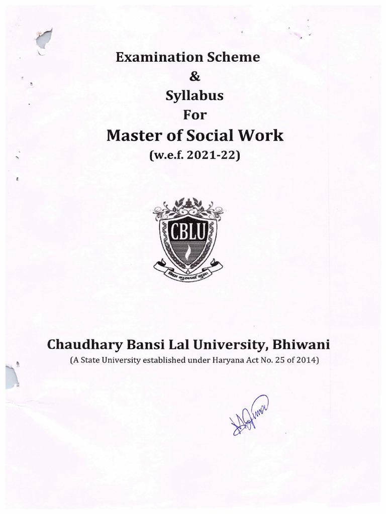 Revised Scheme & Syllabi of MSW | PDF