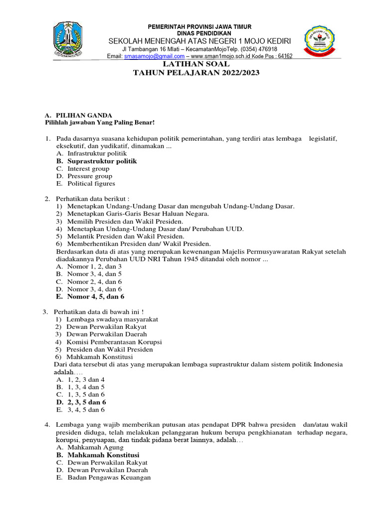 Jawaban BANK SOAL XII 2023 PKN | PDF