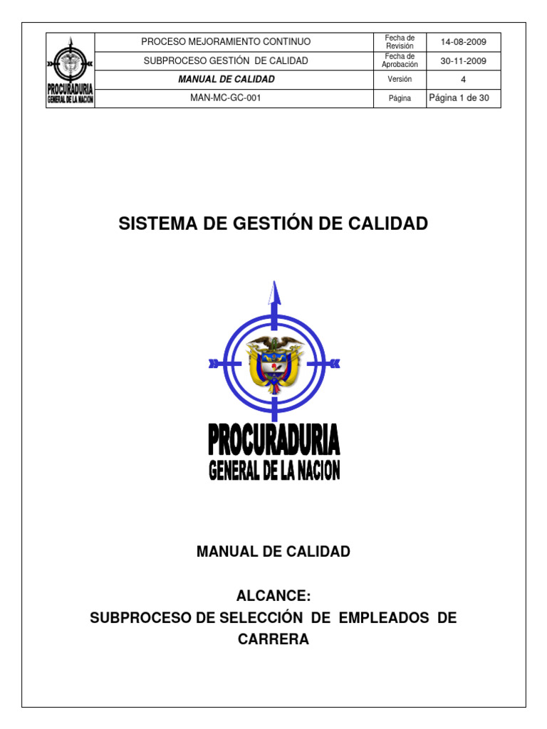 Manual - de - Calidad PGN | PDF | Calidad (comercial) | Sistema de manejo de calidad