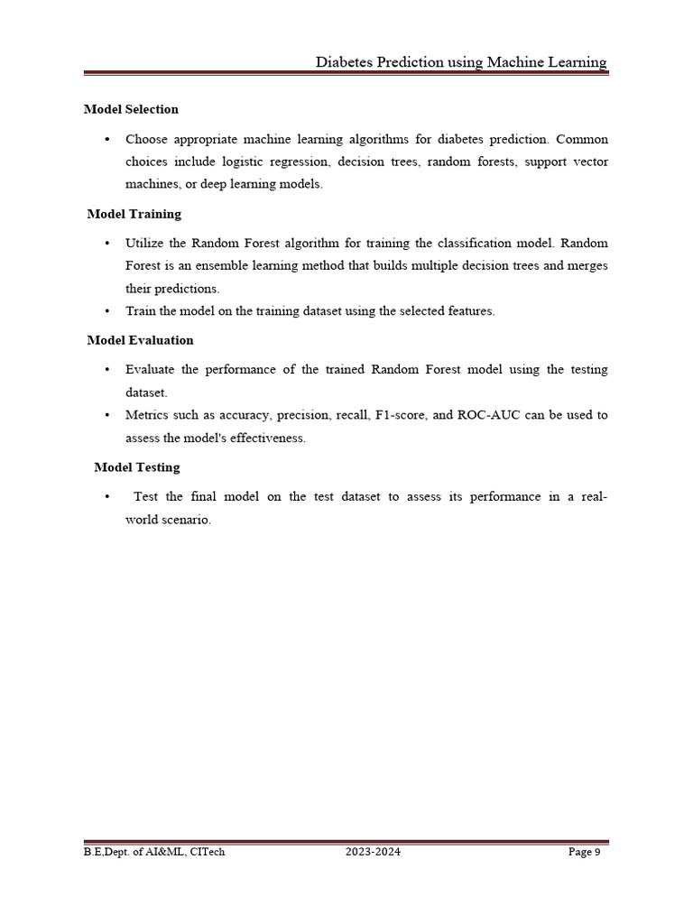 Diabetes Prediction Using Machine Learning: Model Selection | PDF ...
