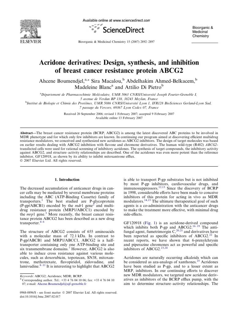 A. Acridone Derivatives Design, Synthesis, and Inhibition of Breast ...