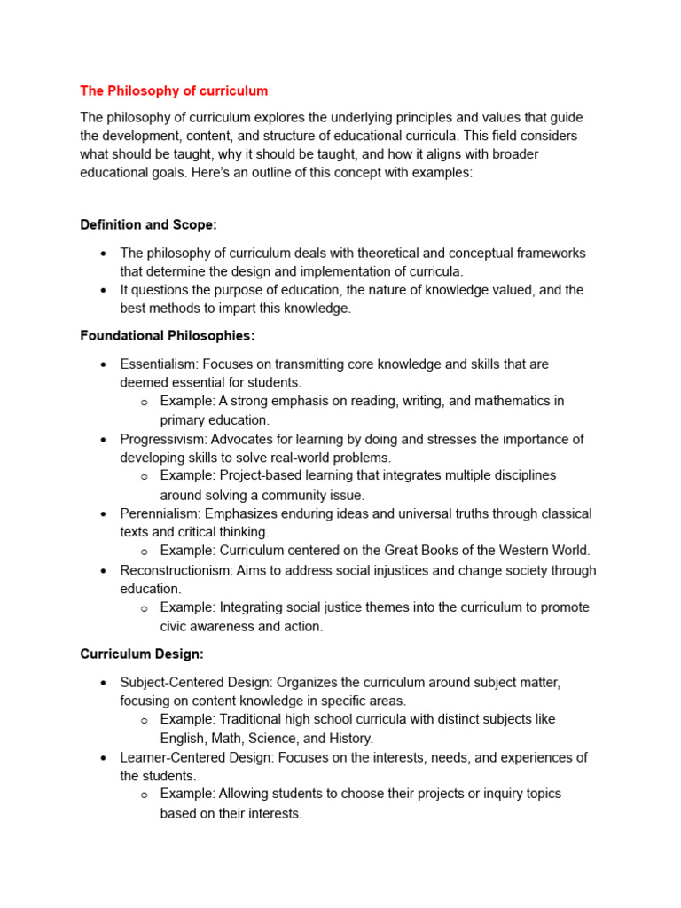 Philosophy of Curriculum Overview | PDF | Curriculum | Knowledge