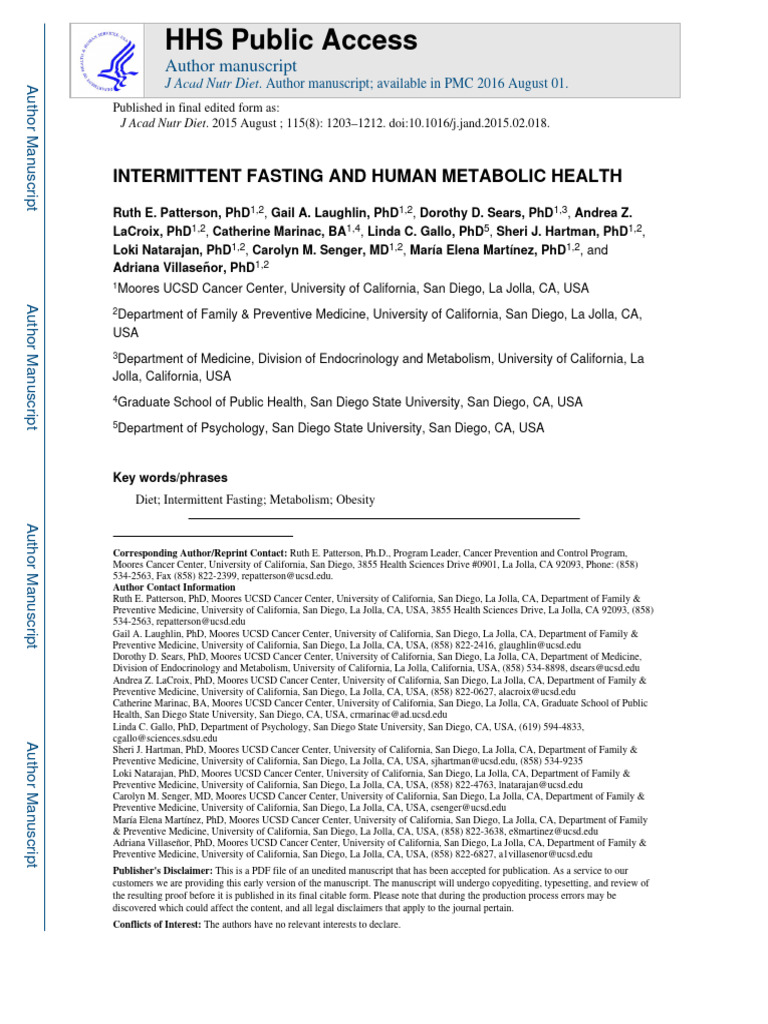 Intermitten Fasting and Metabolic Health | PDF | Intermittent Fasting ...