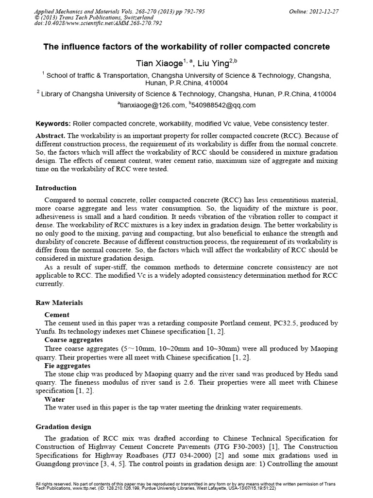 Workability Factors in Roller Compacted Concrete | PDF | Concrete ...