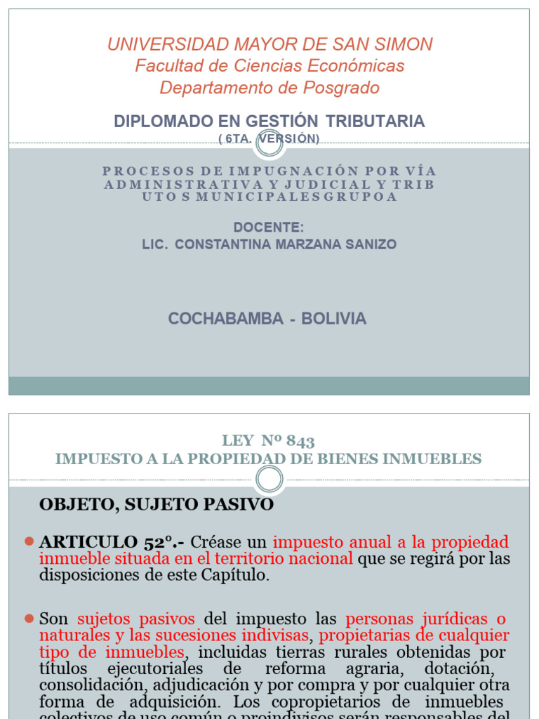Diapositiva 2 Ley 843 IPBI | PDF | Impuestos | Propiedad