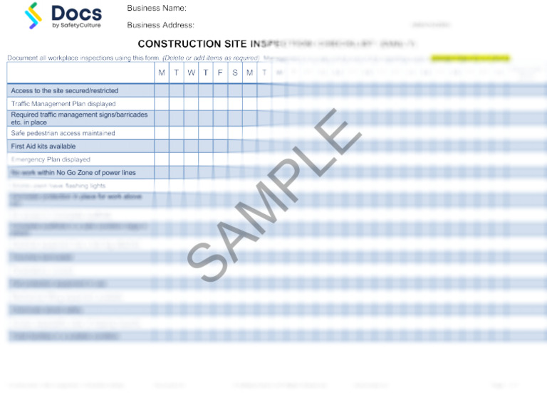 Construction Site Inspection Checklist Daily 30068-4 - SAMPLE | PDF