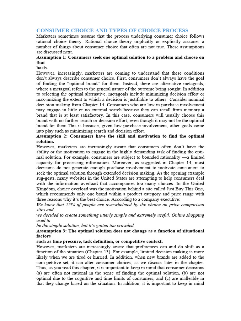 Consumer Choice Process Types | PDF | Choice | Motivational