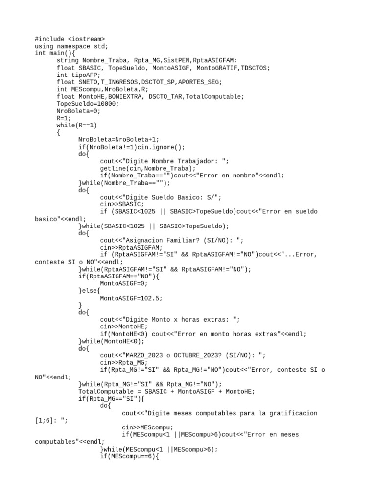 Codigo C++ | PDF | Ingeniería de software | Programación de computadoras