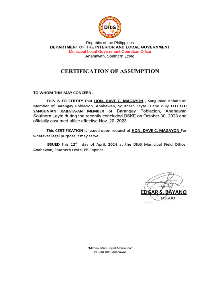certification-of-assumption Sk Member | PDF