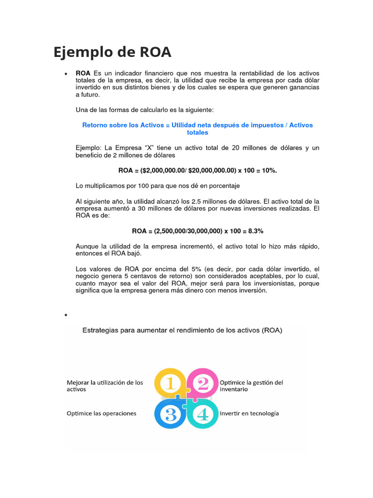 Ejemplo de Cálculo del ROA Empresarial | PDF