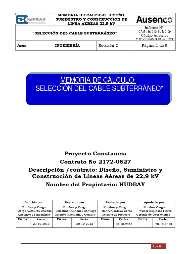 CAM-136-010-EL-MC-09 SELECCIÓN DEL CABLE SUBTERRÁNEO Rev.C | PDF | Aislador (Electricidad ...