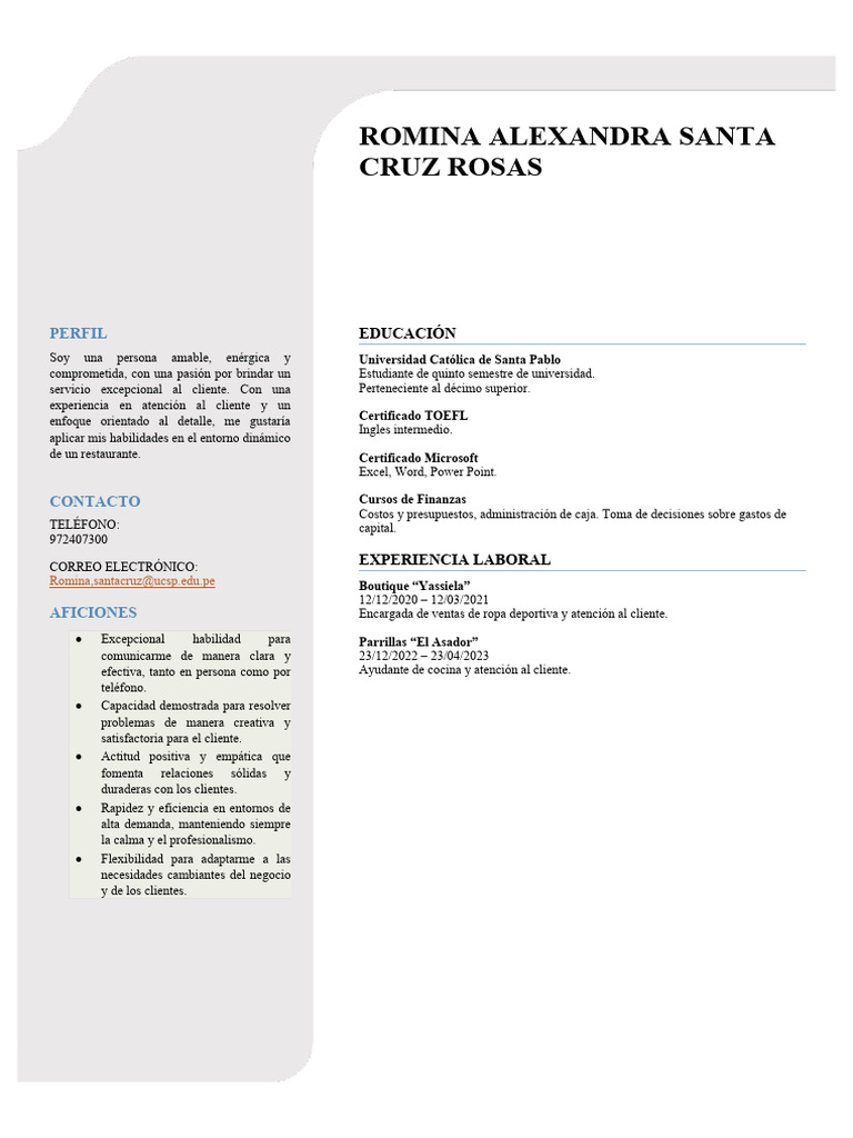 Romina Alexandra Santa Cruz Rosas | PDF