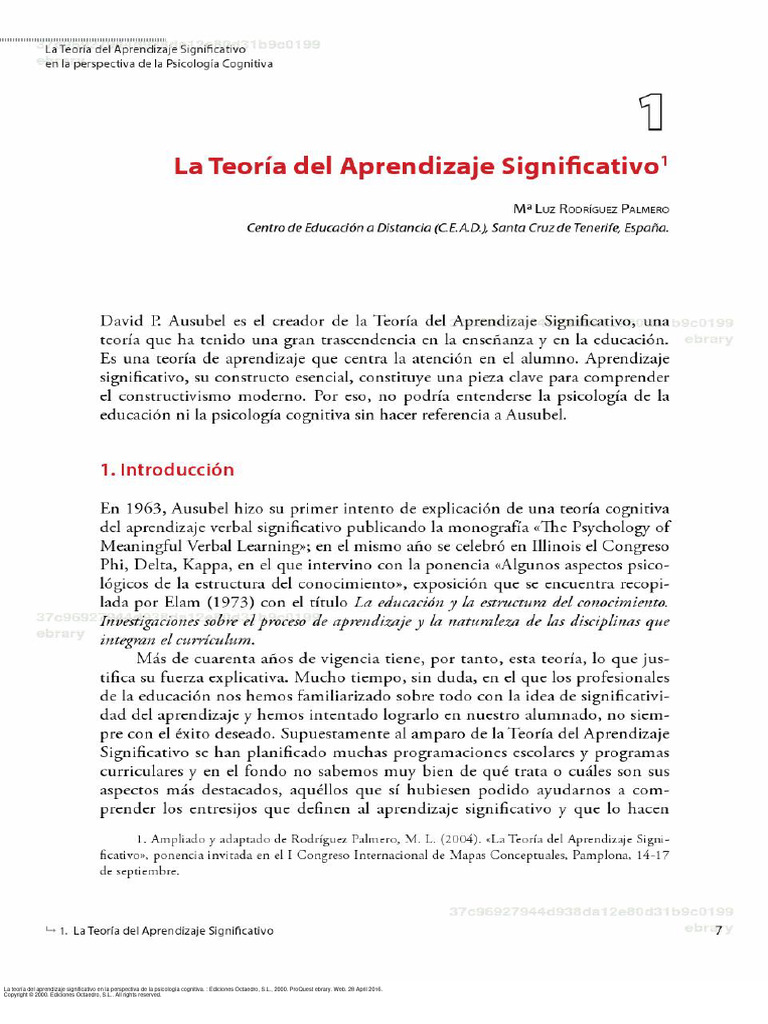 La Teoría Del Aprendizaje Significativo | Descargar gratis PDF | Sicología | Aprendizaje