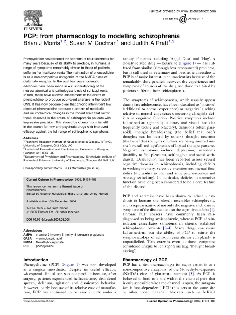 PCP From Pharmacology To Modelling Schiz | PDF | Phencyclidine | Schizophrenia