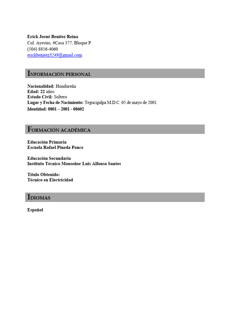 Curriculum Erick Benitez | PDF | Ciencias sociales | Novela negra, policíaca y suspenso