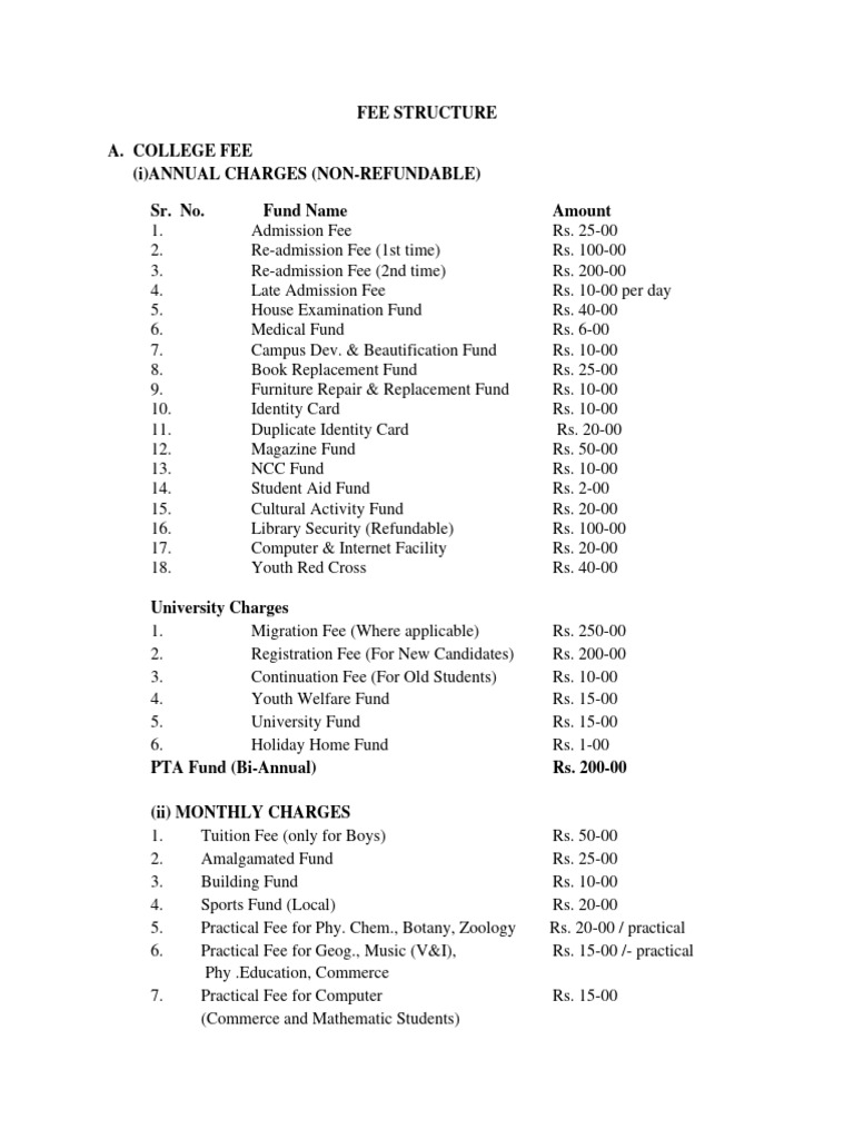 Fee Structure | PDF | Fee
