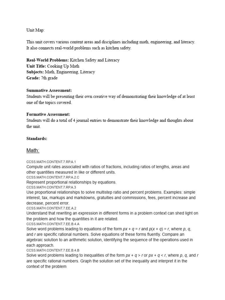 Standard 7 Unit Map Cooking Up Math | Download Free PDF | Mathematics ...