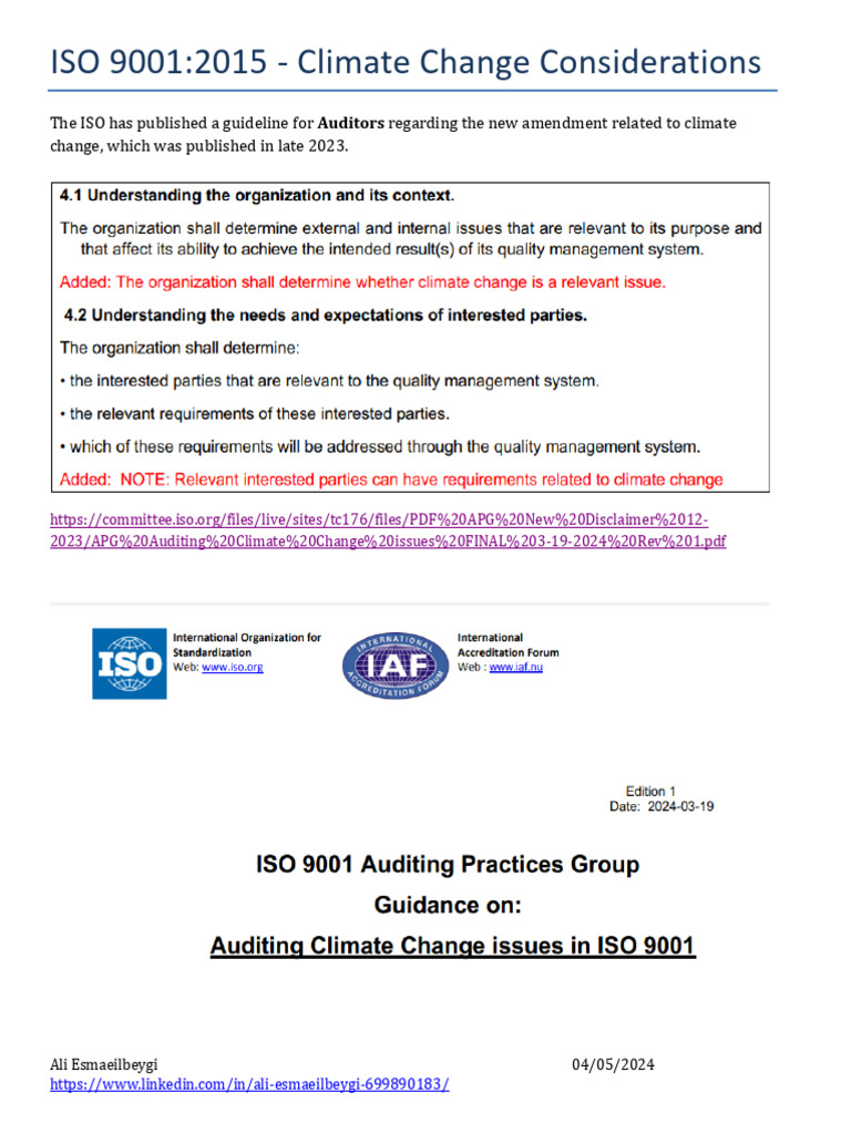 ISO 9001:2015 Climate Change Guidelines | PDF | Sustainability ...